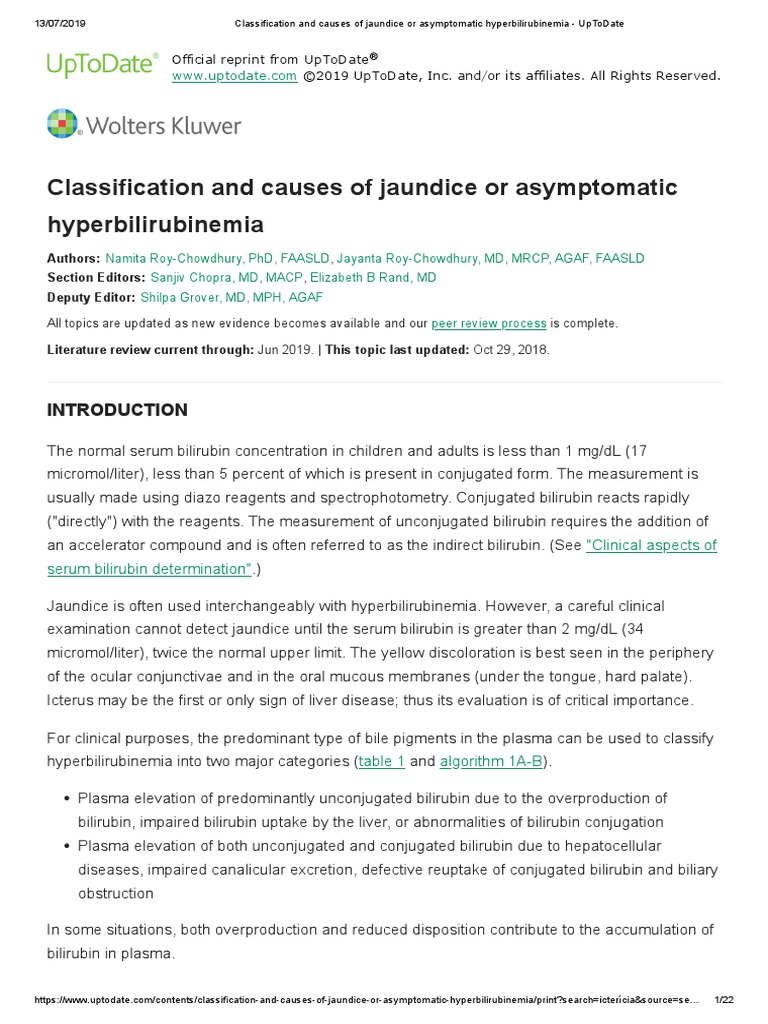 Classification and Causes of Jaundice or Asymptomatic ...
