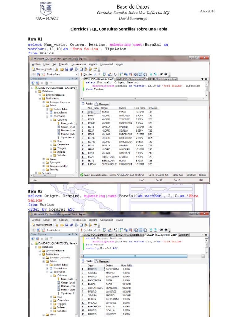 Ejercicios SQL, Consultas Sencillas (David Samaniego Cardozo) | PDF | SQL | Bases de datos