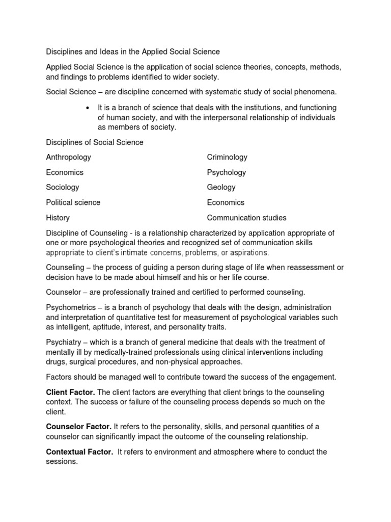 Applied Social Science Handouts | PDF | Social Science | Counseling ...