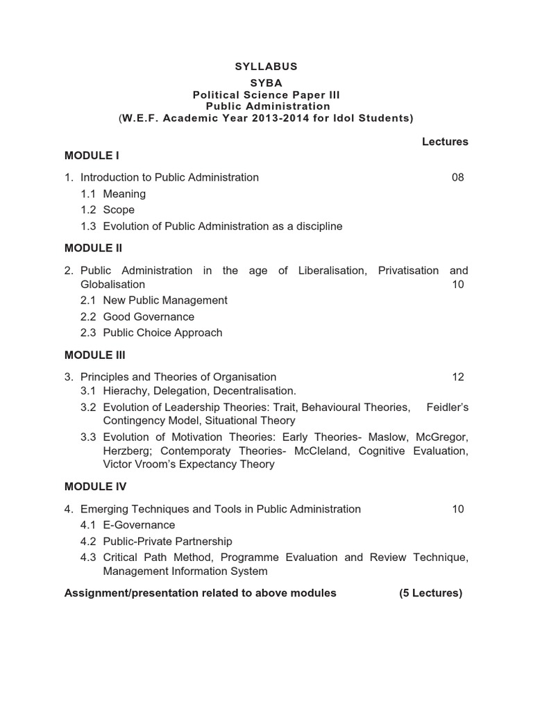 SYBA Public Administration Syllabus | PDF | Public Administration ...