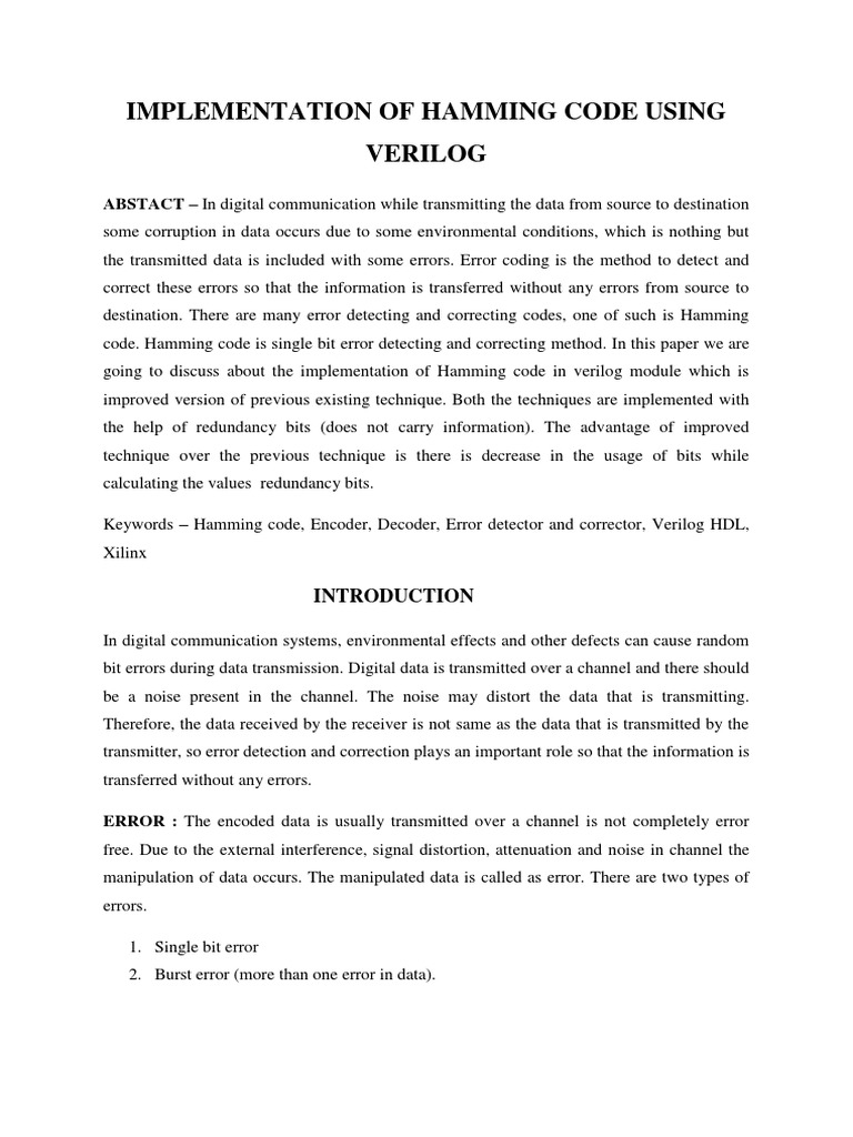 Verilog Hamming Code Implementation | PDF | Error Detection And Correction | Code