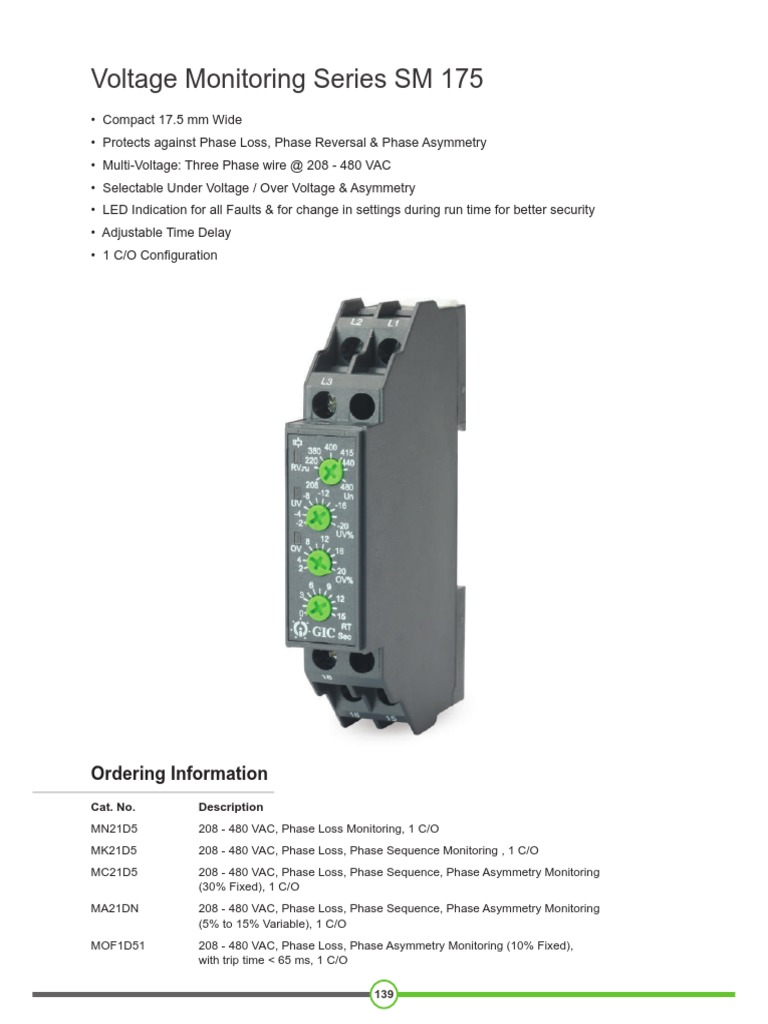 Voltage Monitoring Series SM 175 PDF | PDF | Relay | Electromagnetic ...