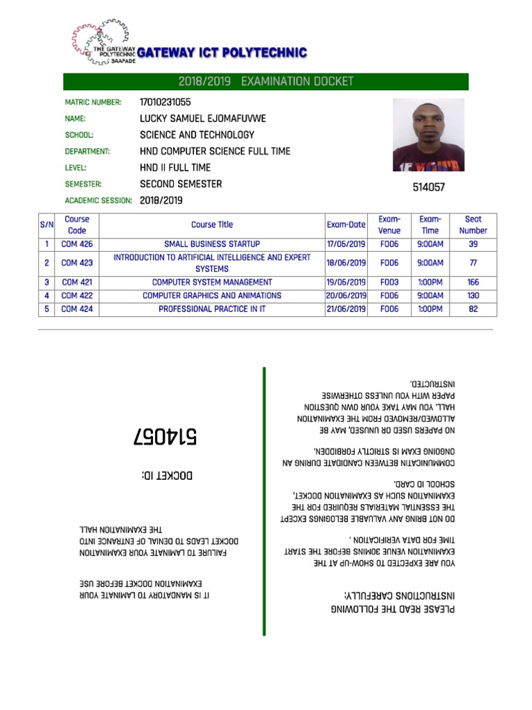 2018/2019 Examination Docket | Download Free PDF | Computing