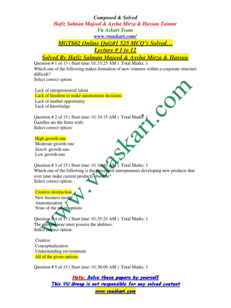 Entrepreneurship MCQ | PDF | Entrepreneurship | Mergers And Acquisitions