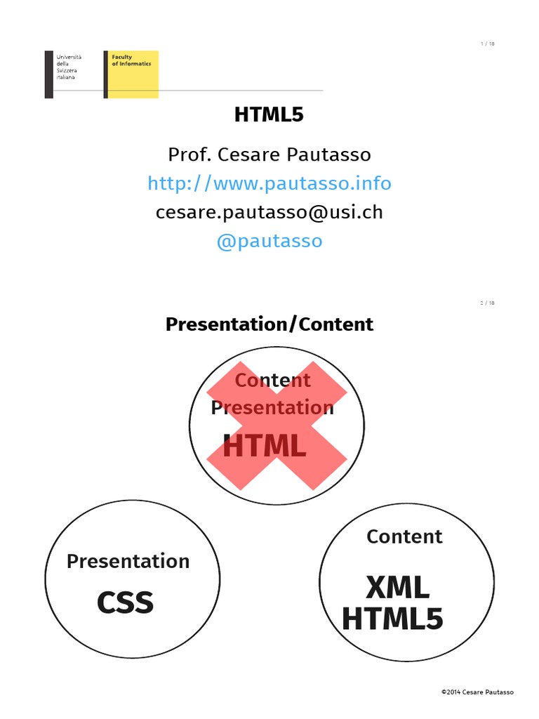 Html5: Prof. Cesare Pautasso Cesare - Pautasso@usi - CH | PDF | Html5 | Html