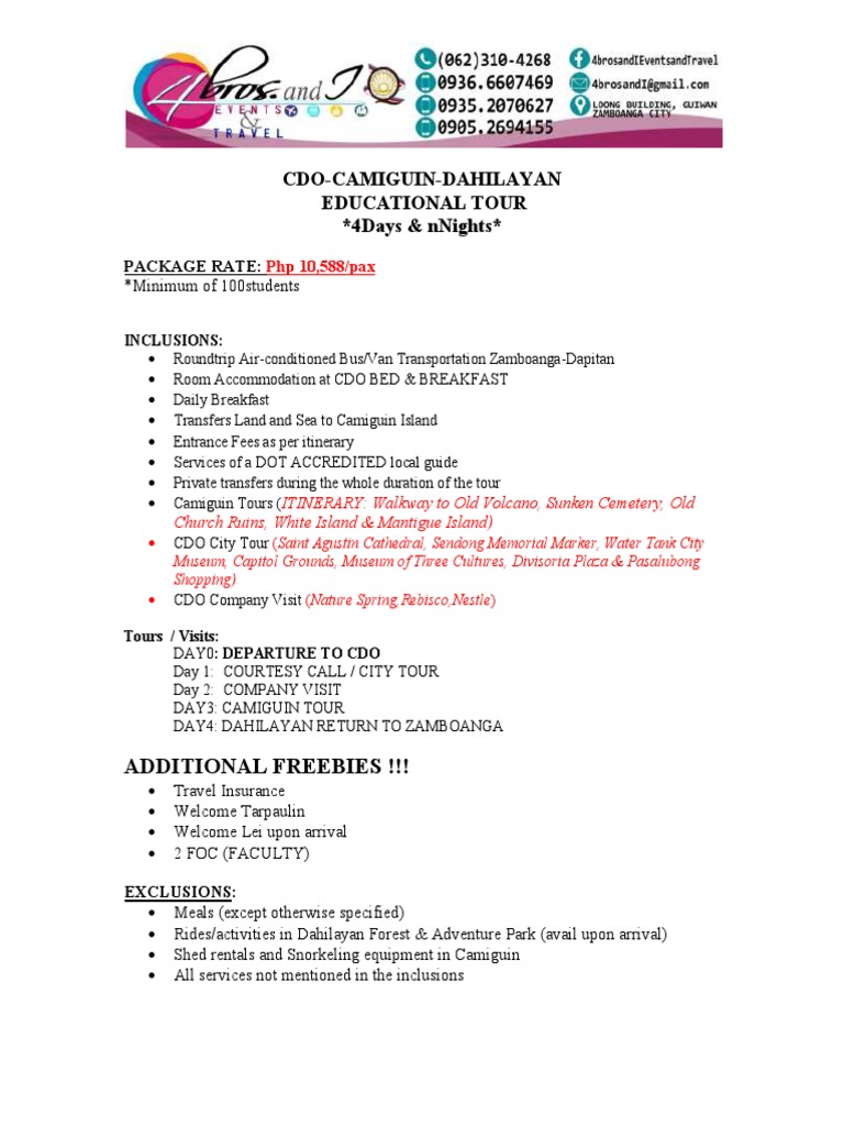 4days 3nights CDO Dumaguete Camiguin Itinerary | PDF | Business