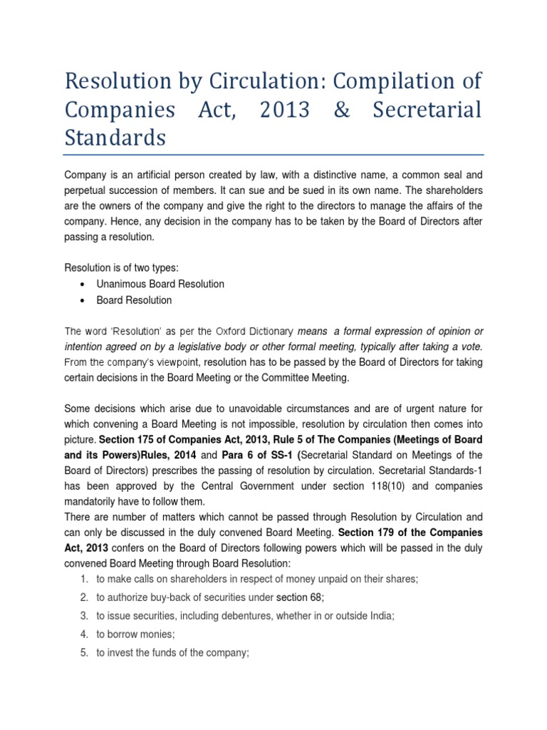 Resolution by Circulation - Article | Download Free PDF | Board Of ...