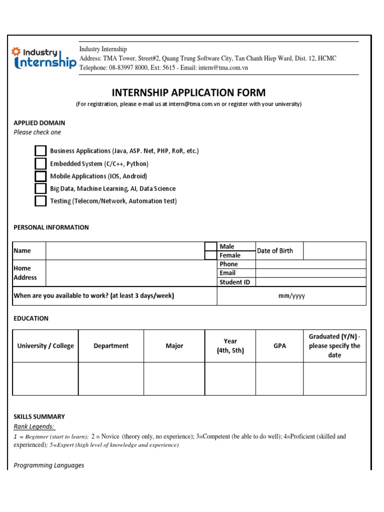 New Internship Application Form | PDF | Computer Engineering | Digital ...
