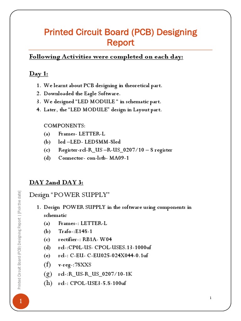 Printed Circuit Board (PCB) Designing: Following Activities Were ...