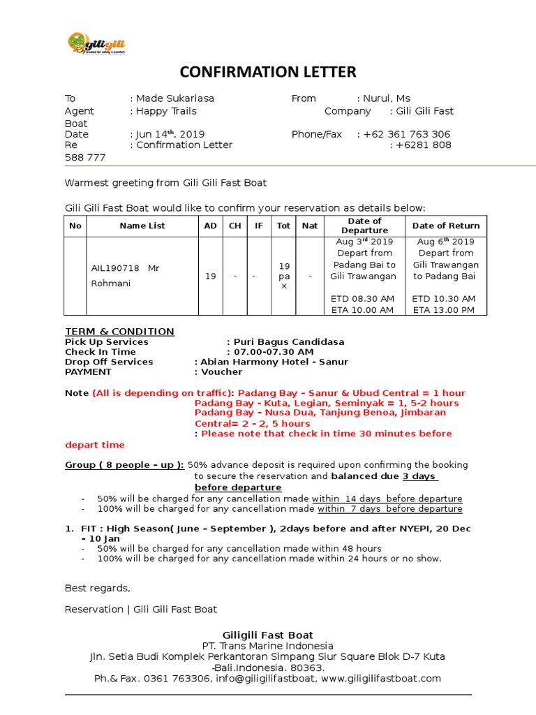 Confirmation Letter Ail190718 Happy Trails Aug 3 6, 2019 Rev | PDF