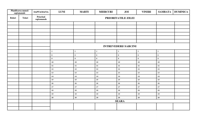 Luni Marti Miercuri JOI Vineri Sambata Duminica: Prioritatile Zilei | PDF