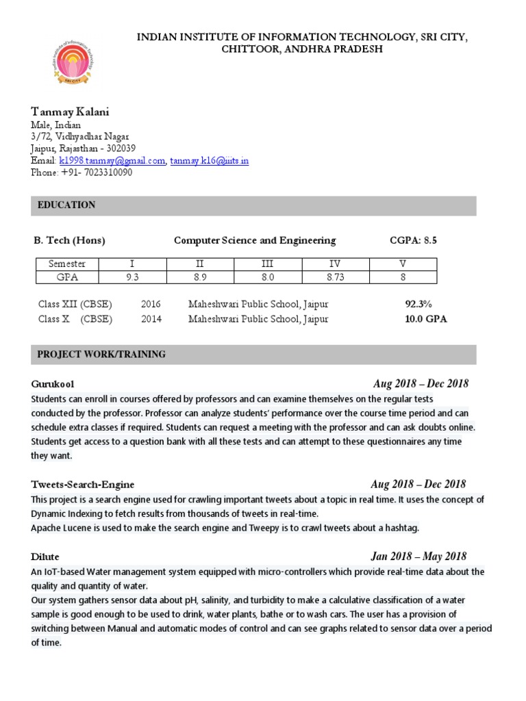 Tanmay Kalani: Tanmay.k16@iiits - in | PDF | Computing | Software