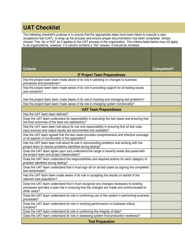 UAT Checklist: Criteria Completed? | PDF | Systems Science | Computing