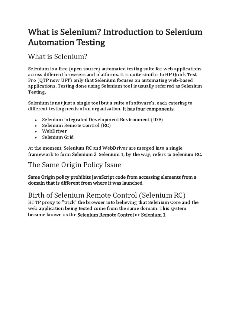 What Is Selenium? Introduction To Selenium Automation Testing | PDF ... What Is Selenium? Introduction To Selenium Automation Testing | PDF ...