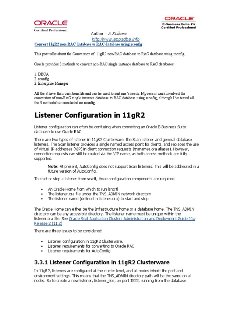 Listener Configuration in 11gR2: Author - A.Kishore | PDF | Oracle ...