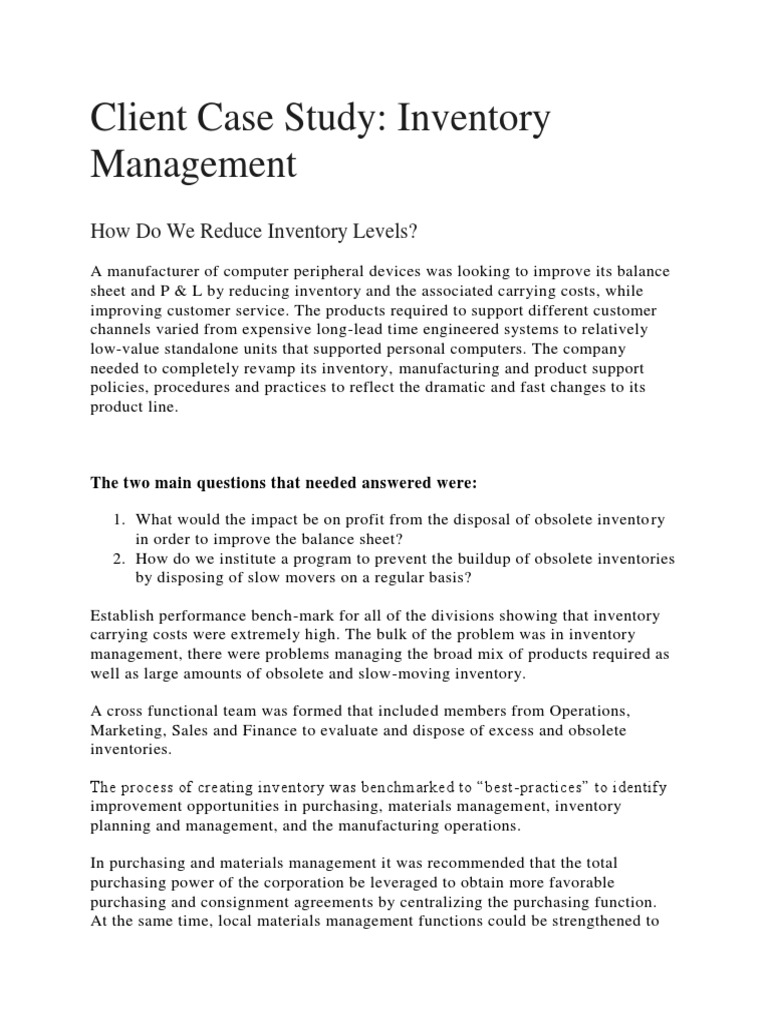 Case Study On Inventory Management | PDF | Inventory | Supply Chain ...