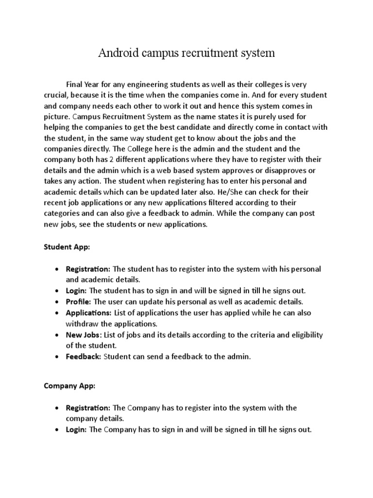 Android Campus Recruitment System: A Mobile App for Streamlining Student-Company Connections ...