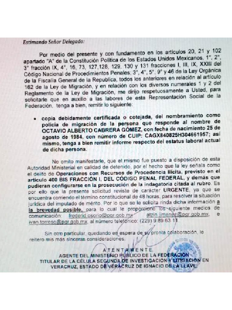 Oficio Detención FGR | PDF