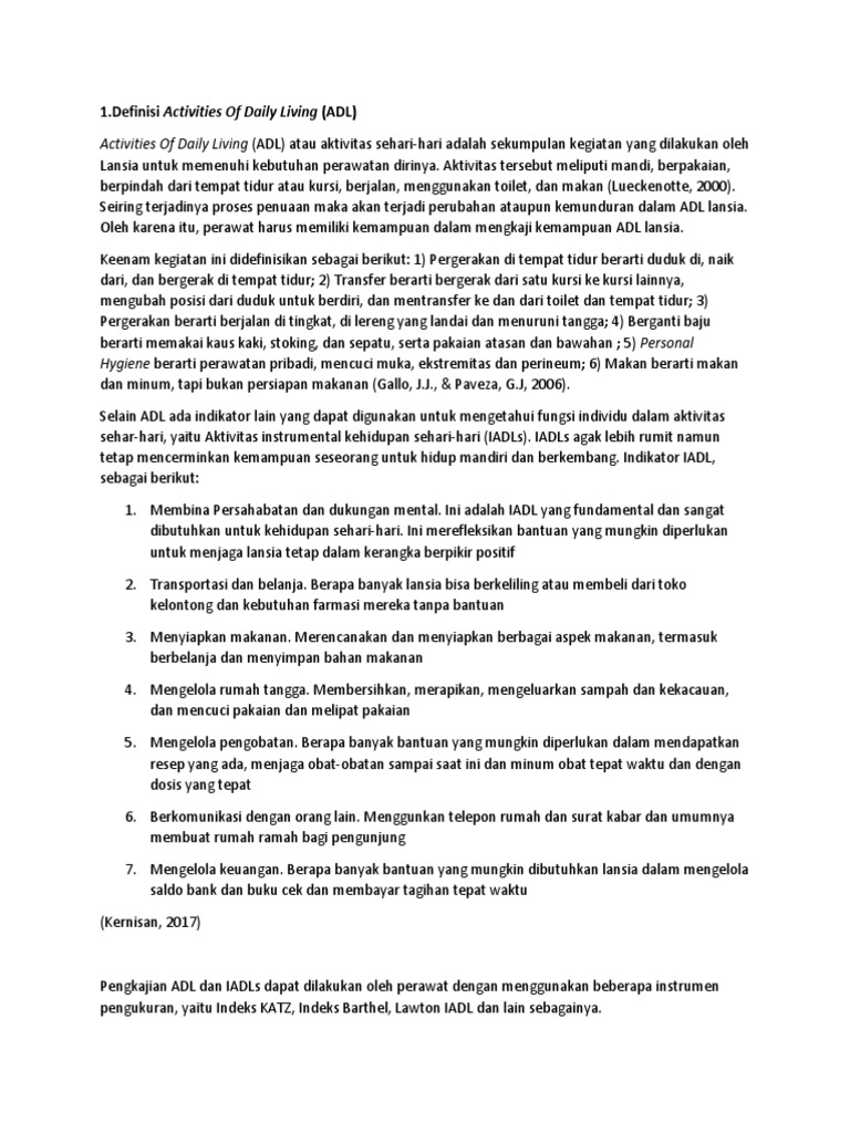 Panduan ADL dan IADL untuk Lansia | PDF | Kesehatan Holistik | Gaya Hidup