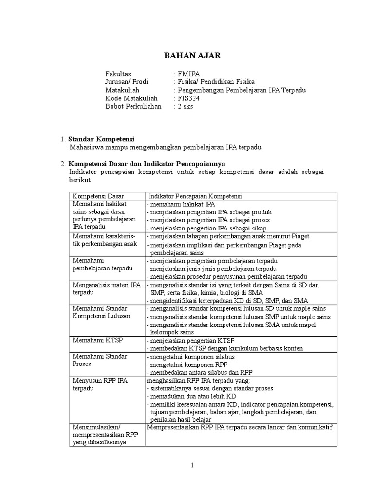 Bahan Ajar IPA Terpadu SMP | PDF
