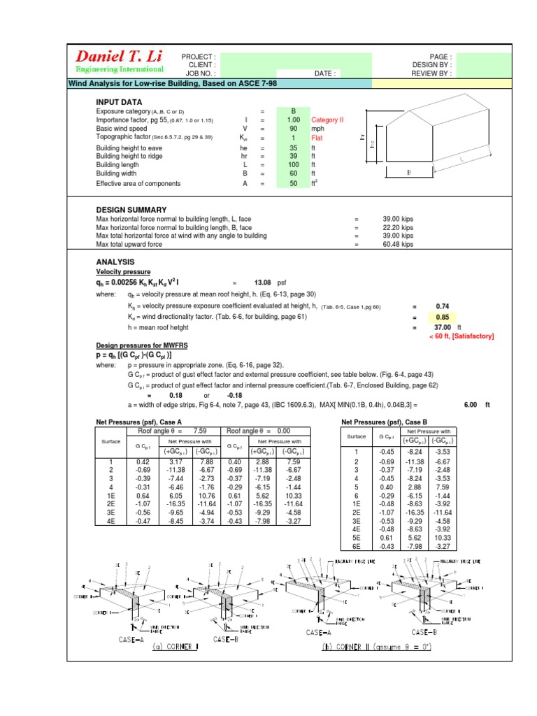 Wind Analysis For Low-Rise Building, Based On ASCE 7-98 | PDF | Motion ...