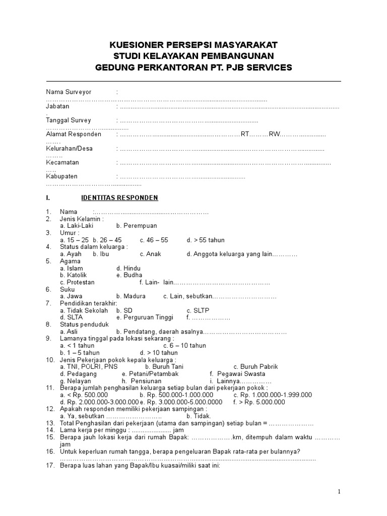 LAMPIRAN 1 - Kuisioner Sosek | PDF