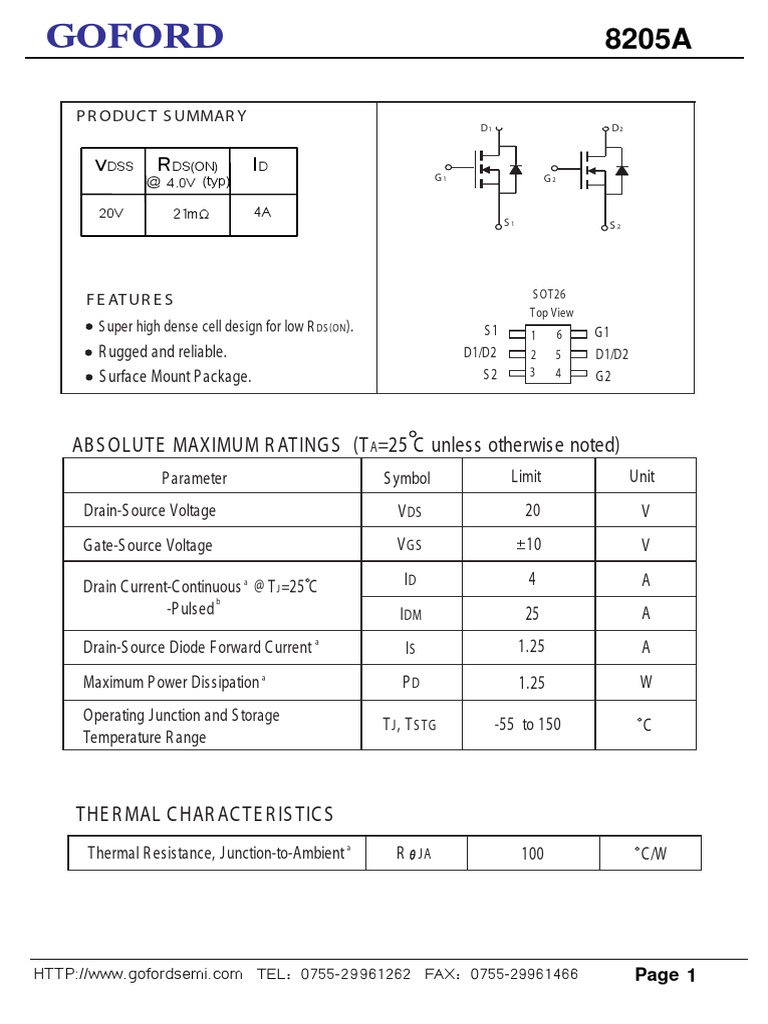 Product Summary and Specifications for the GOFORD 8205A High Density ...