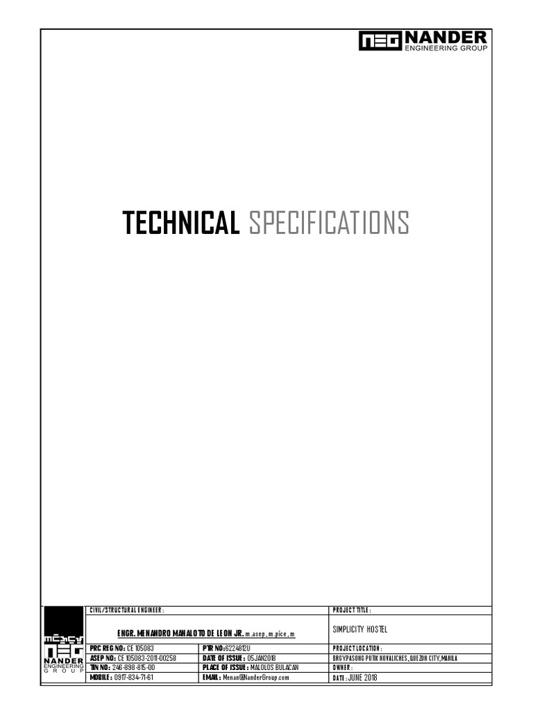 Structural Technical Specifications | PDF | Structural Steel | Concrete