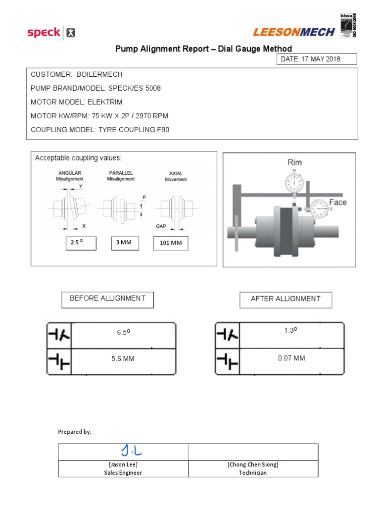 Pump Alignment Report - SPECK/ES 5008 | PDF