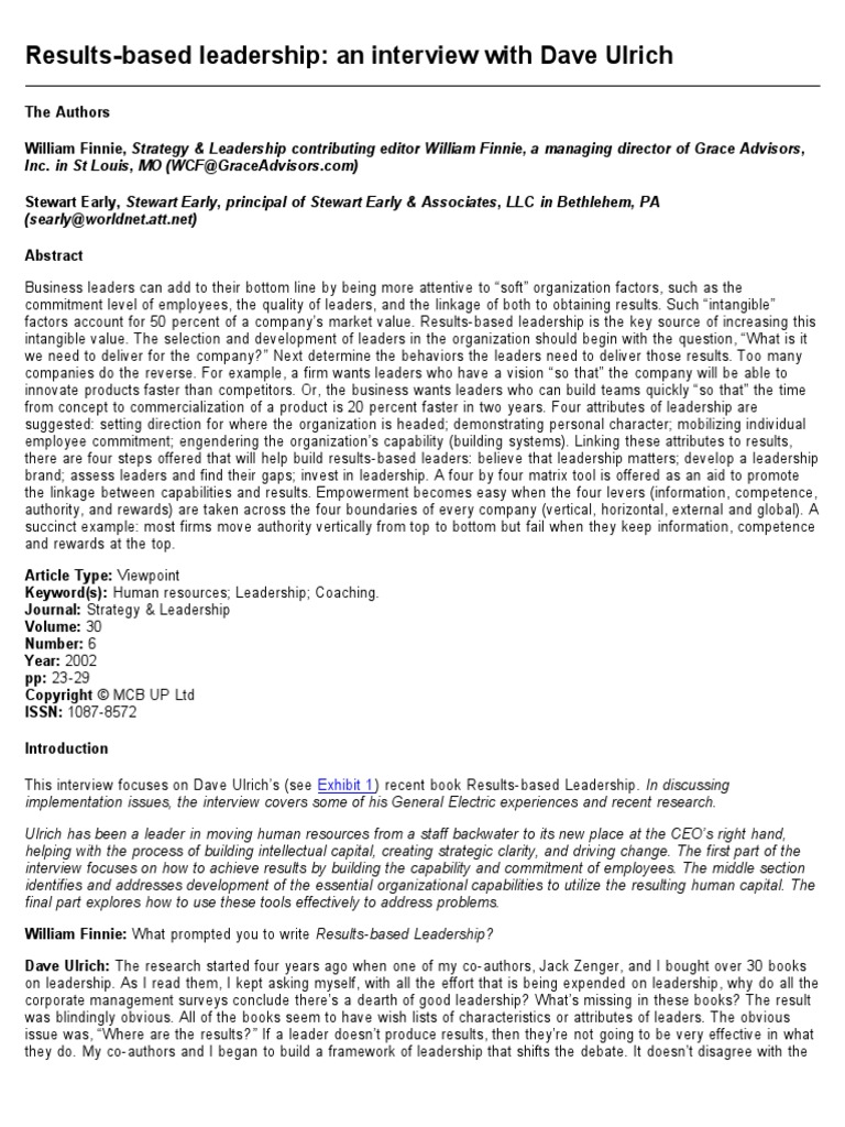 Results Based Leadership | PDF | Leadership | Strategic Management