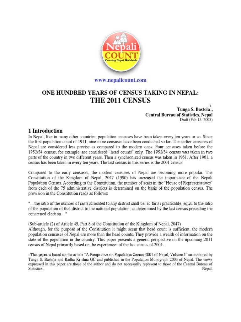 Nepal Census 100 Years 1911 2011 Intro Pdf Census Sampling