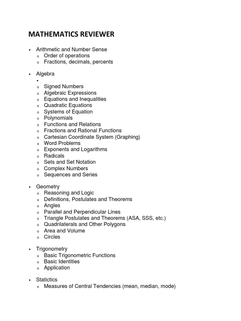 Mathematics Reviewer | PDF | Trigonometry | Equations