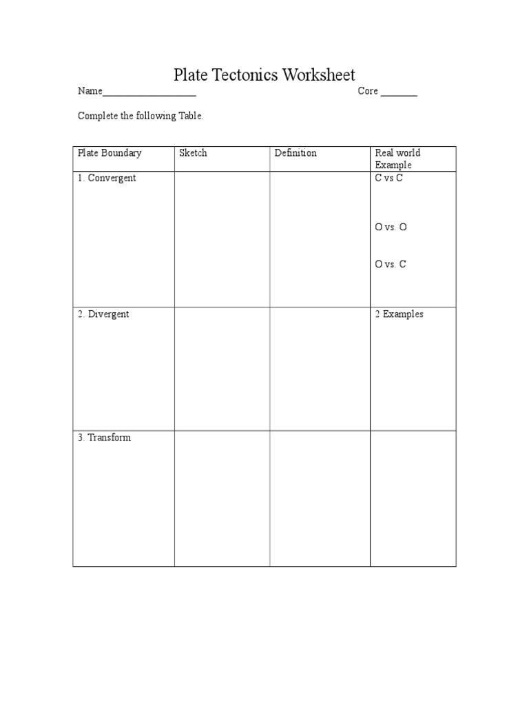 Plate Tectonics Worksheet Guide | PDF