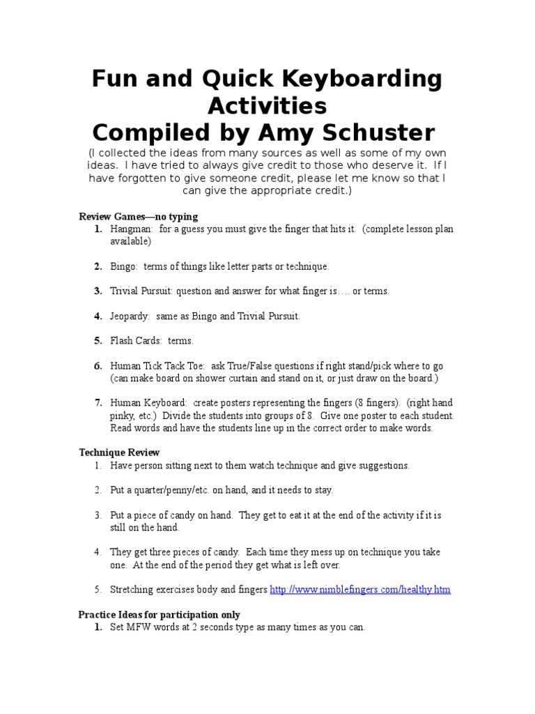 Fun and Quick Keyboarding Activities | PDF