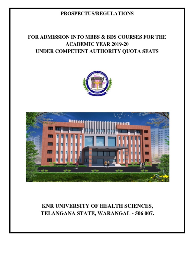 Prospectus/Regulations: KNR University of Health Sciences, Telangana ...