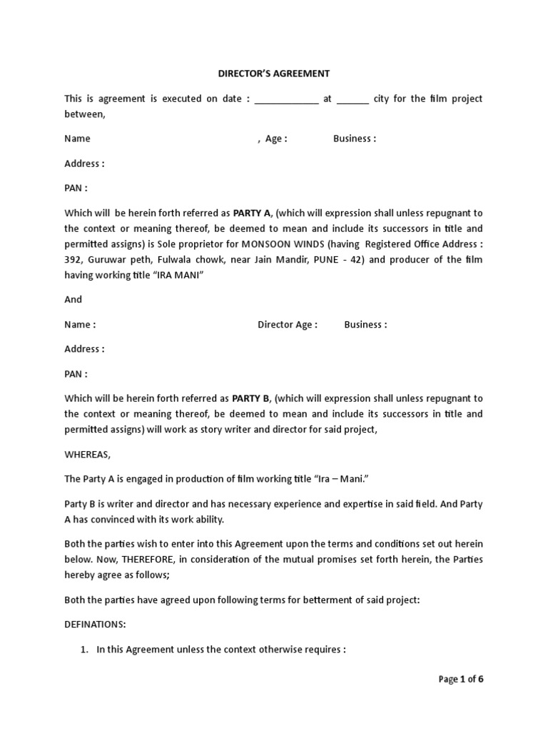 Directors Agreement Sample | PDF | Arbitration | Indemnity