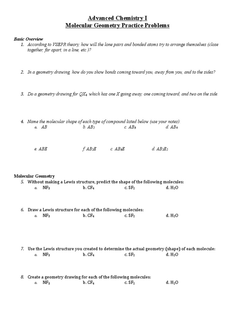 Molecular Geometry Practice Problems | PDF | Molecules | Properties Of ...