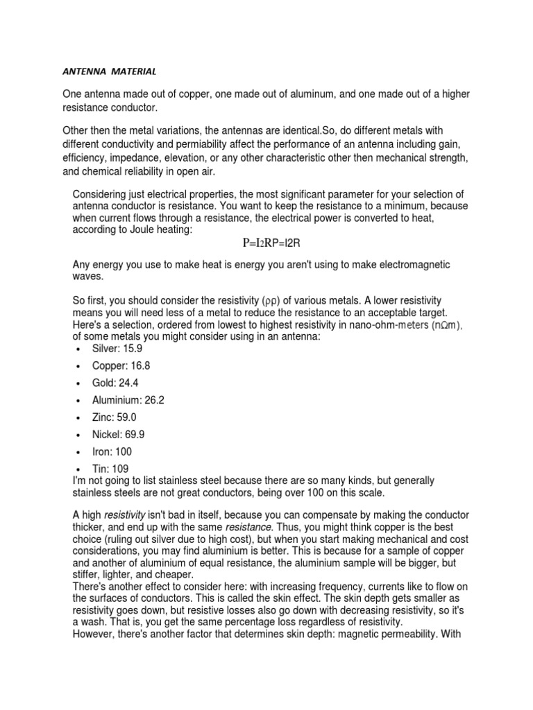 ANTENNA MATERIALS COMPARISON | PDF | Antenna (Radio) | Polarization (Waves)