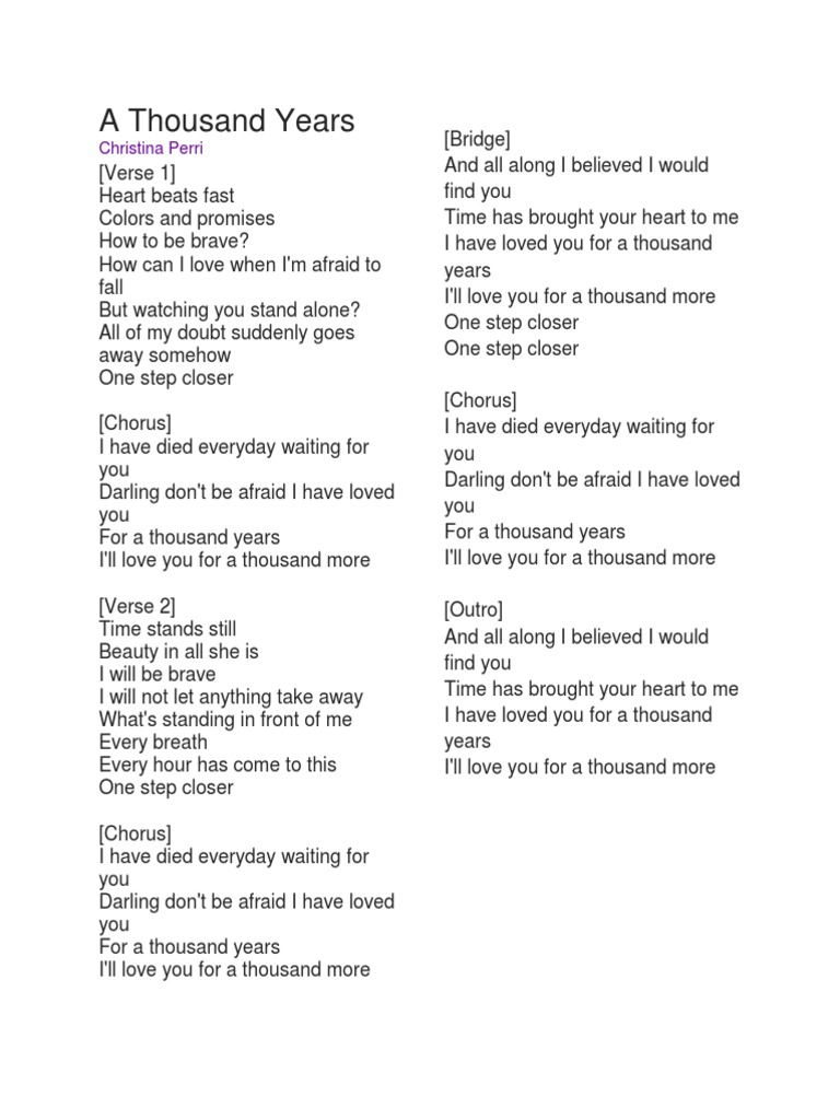 1000 Years Song Lyrics | PDF