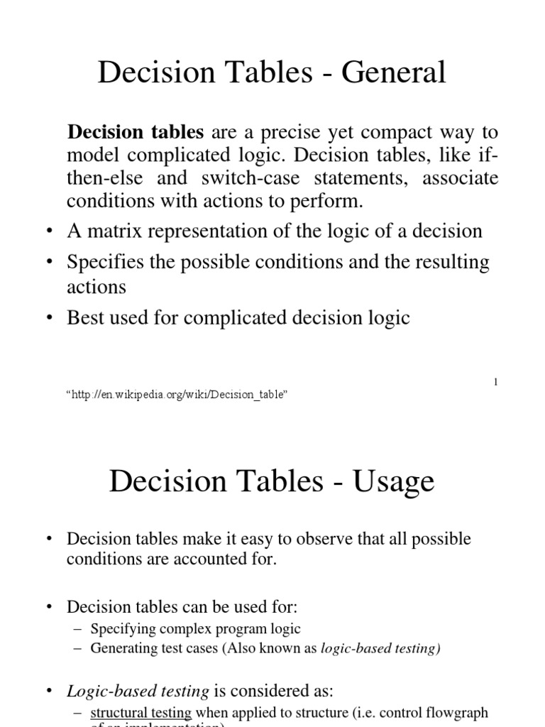 Decision Tables - General: Decision Tables Are A Precise Yet Compact ...