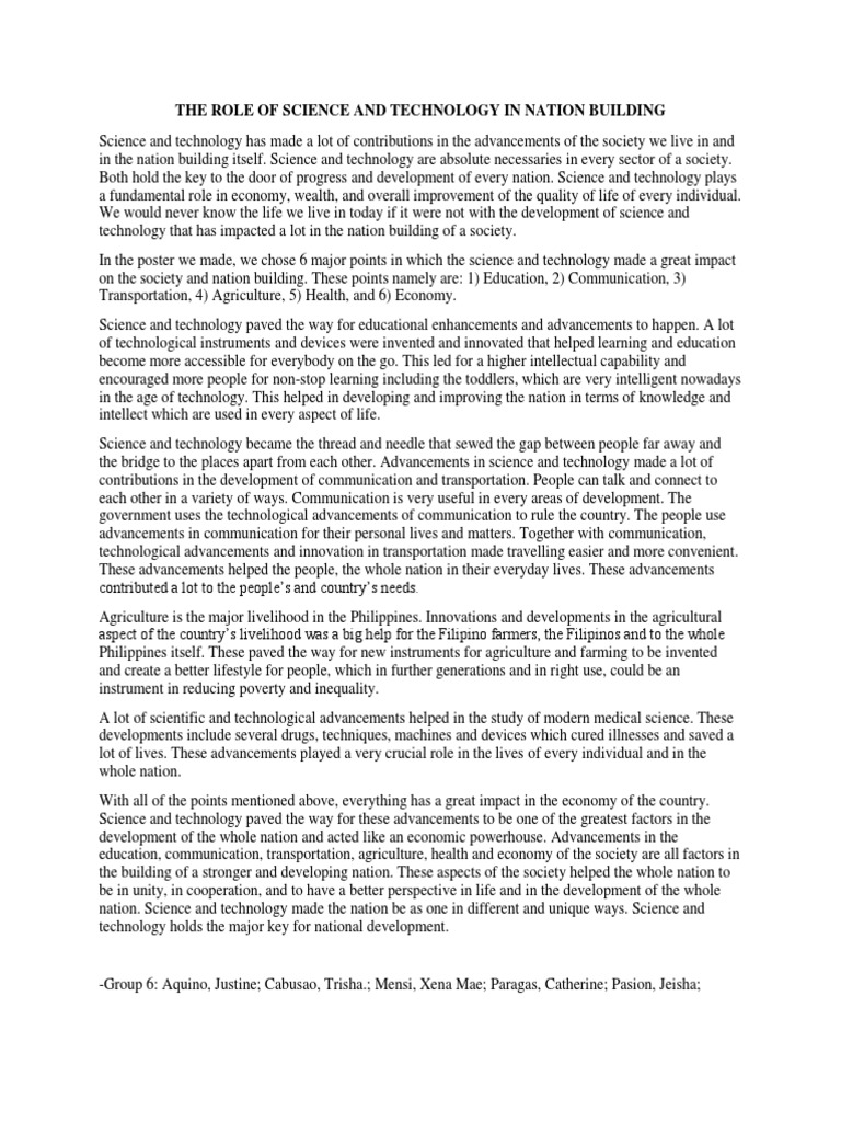 The Role of Science and Technology in Nation Building | PDF | Science ...