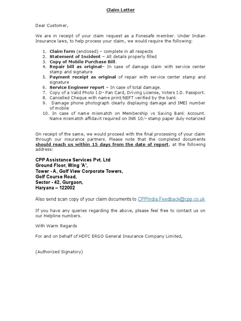 Claim Letter | PDF