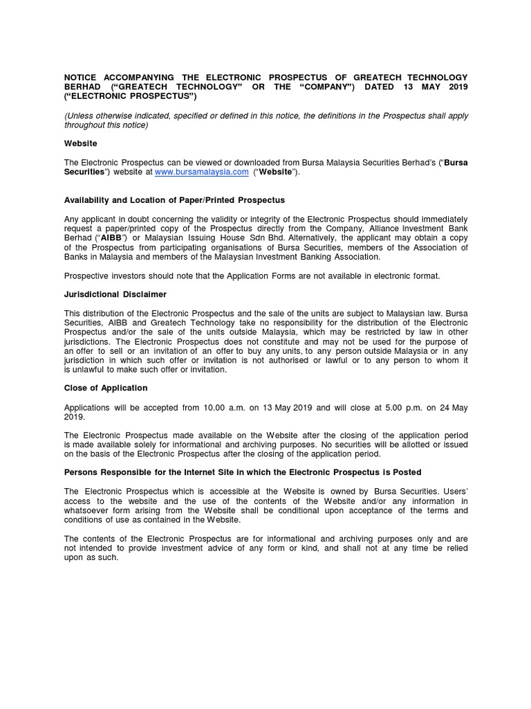 Notice of Prospectus | PDF | Prospectus (Finance) | Securities (Finance)