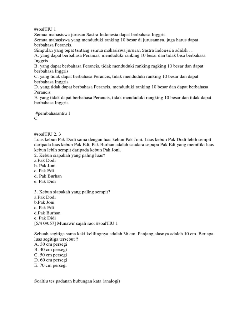 Soal Tiu Bagian 1 | PDF