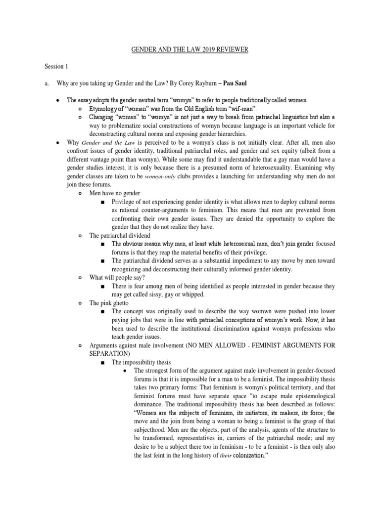Gender and The Law 2019 Reviewer - COMPLETE | PDF | Gender Equality ...