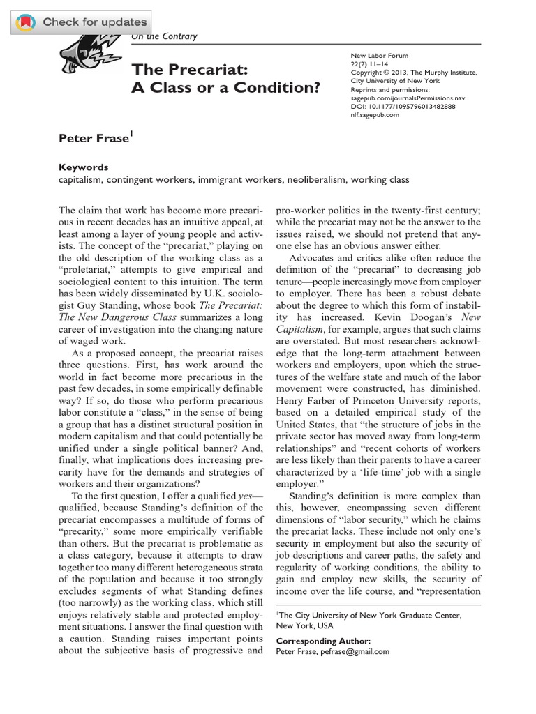The Precariat: A Class or A Condition?, Peter Frase | PDF | Trade Union ...