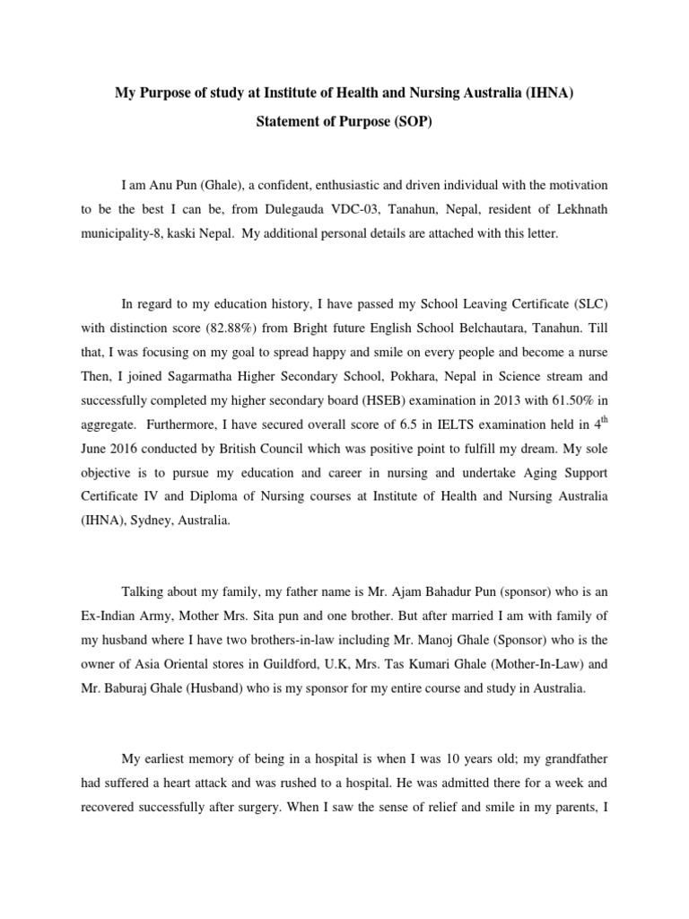 My Purpose of Study at Institute of Health and Nursing Australia (IHNA ...