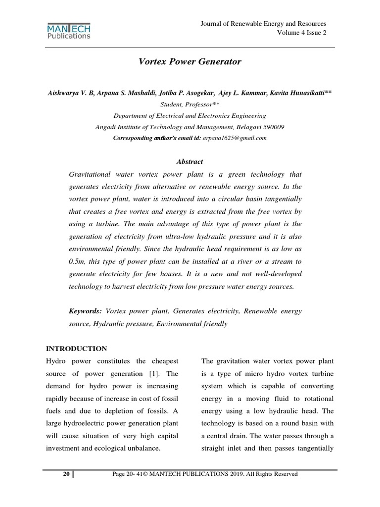 Vortex Power Generator | PDF | Hydroelectricity | Electric Generator