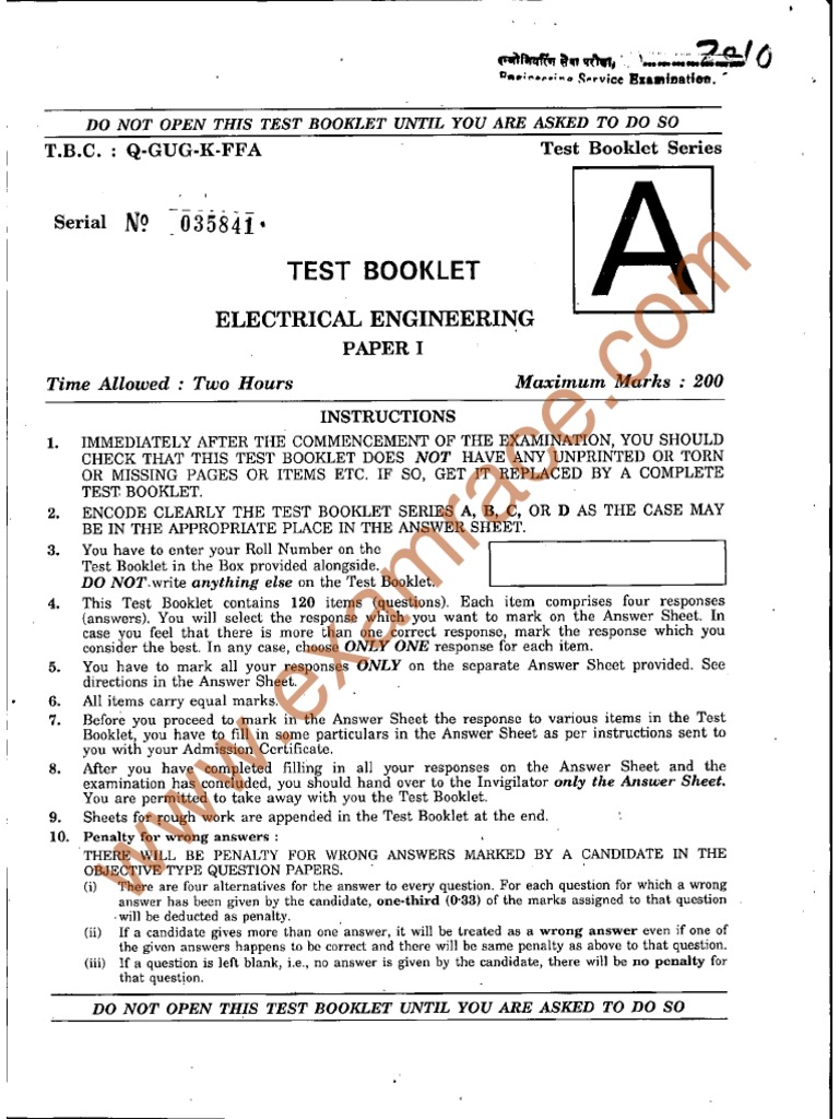 IES Electrical Engineering 2010 | PDF | Electrical Impedance | Volt