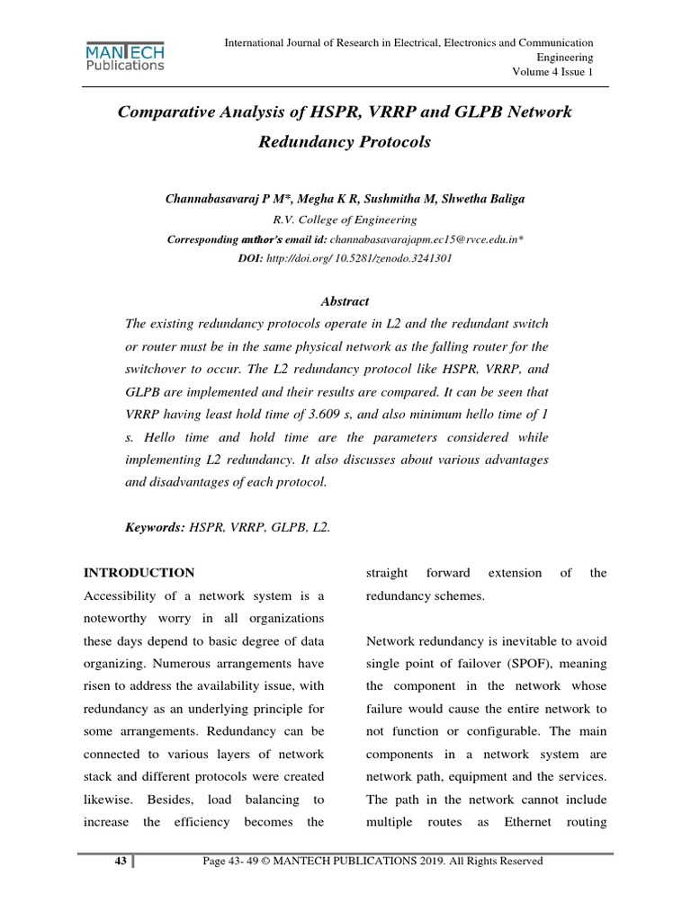Comparative Analysis of HSPR, VRRP and GLPB Network Redundancy ...
